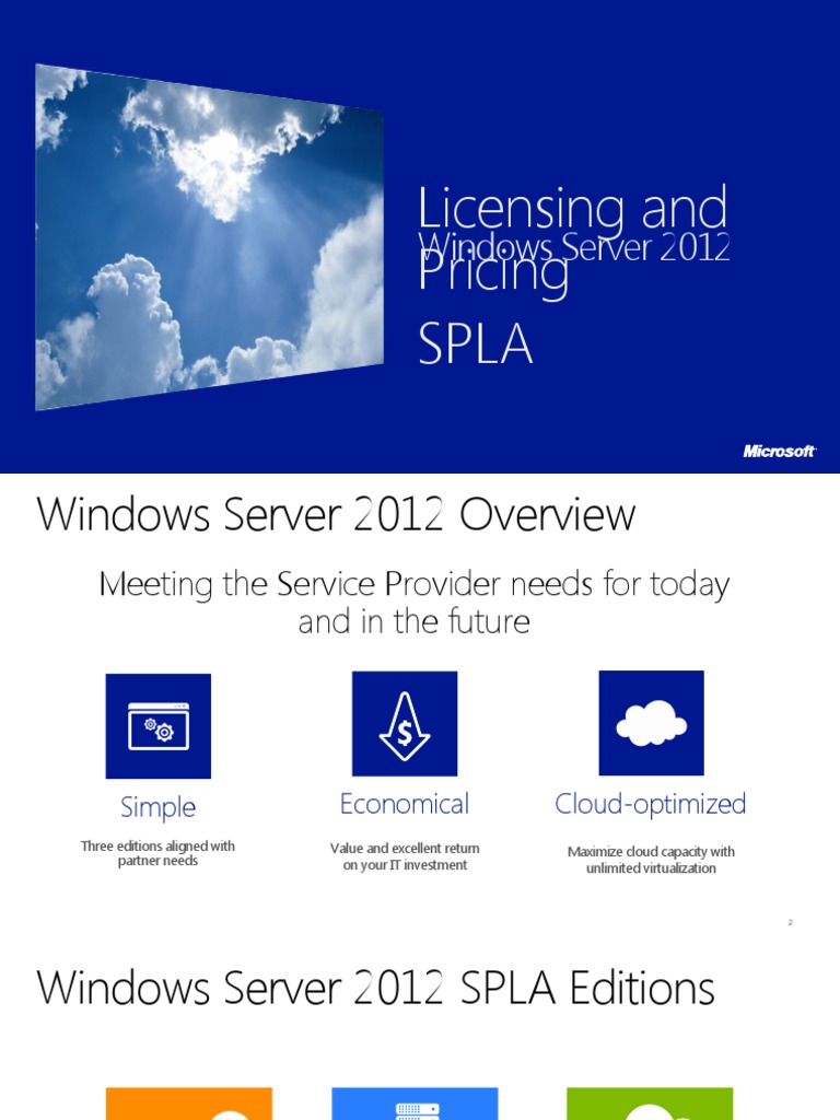 Licensing and Pricing Spla: Windows Server 2012 | PDF | Microsoft Windows | Cloud Computing