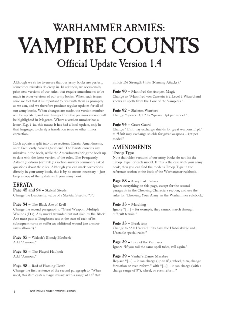 Vampire Counts FAQ | PDF | Fantasy | Leisure
