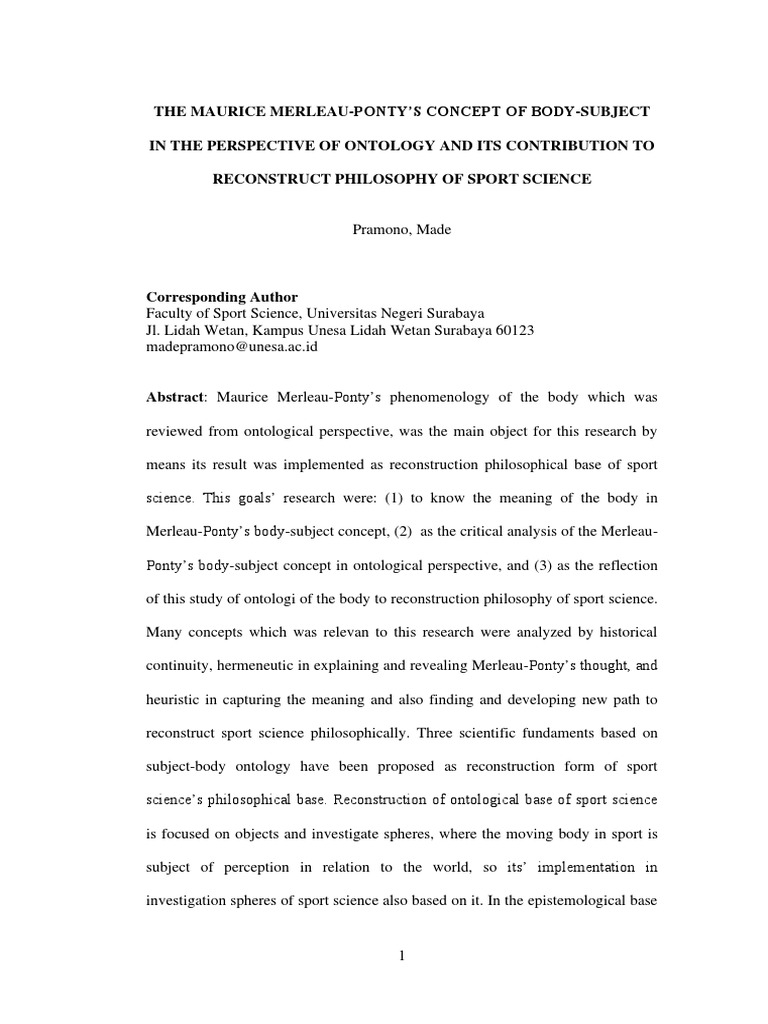 The Maurice Merleau-Ponty's Concept of Body-Subject | PDF ...