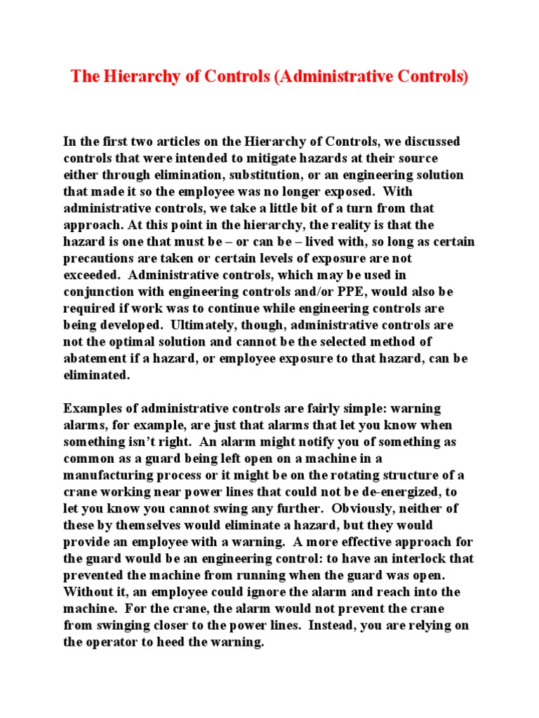 The Hierarchy of Controls (Administrative Controls) | PDF ...