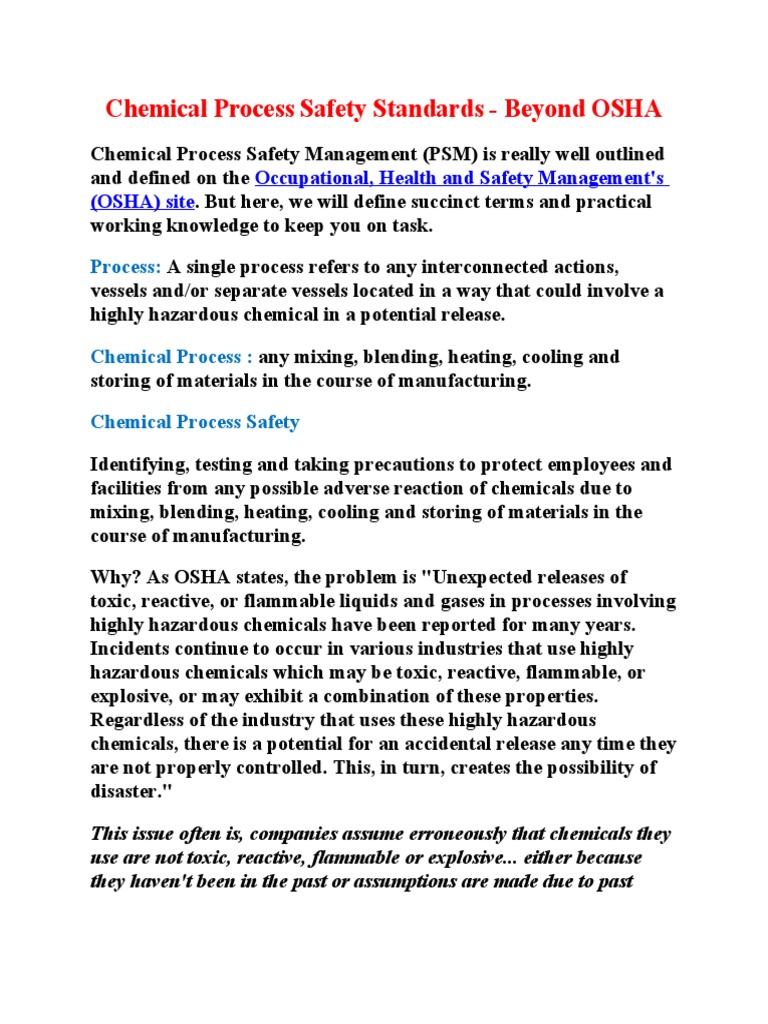 Chemical Process Safety Management | PDF | Occupational Safety And ...