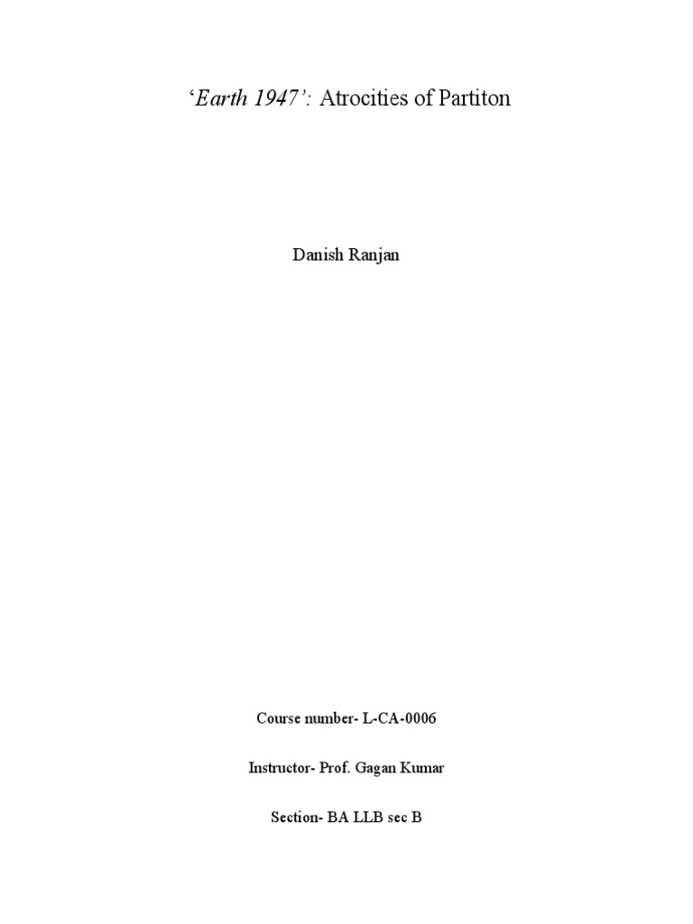 Deepa Mehta - Earth 1947 Review | PDF | Partition Of India | All India ...