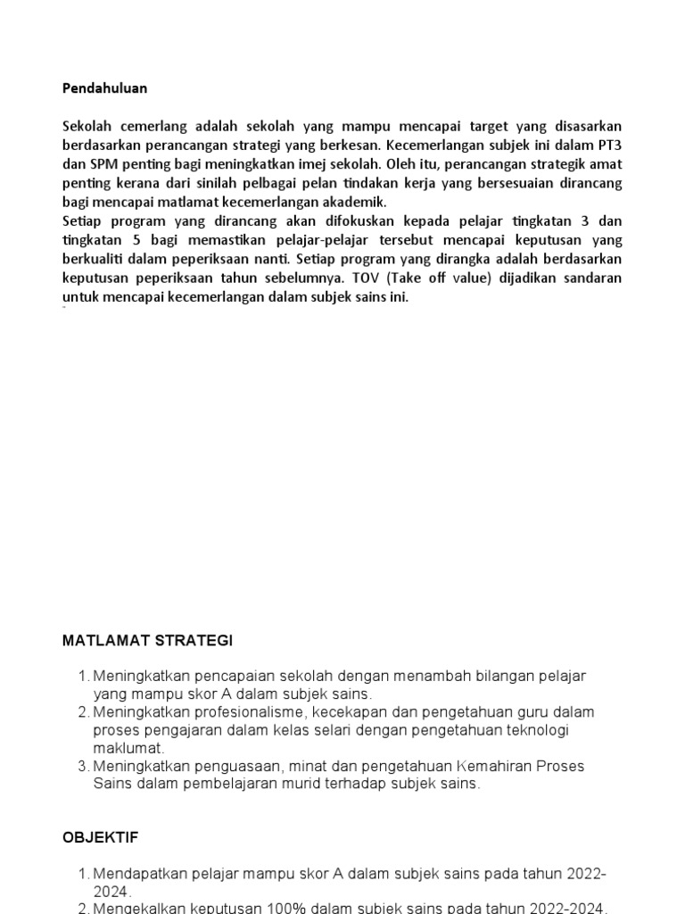 Perancangan Strategik Panitia Sains 2022 | PDF