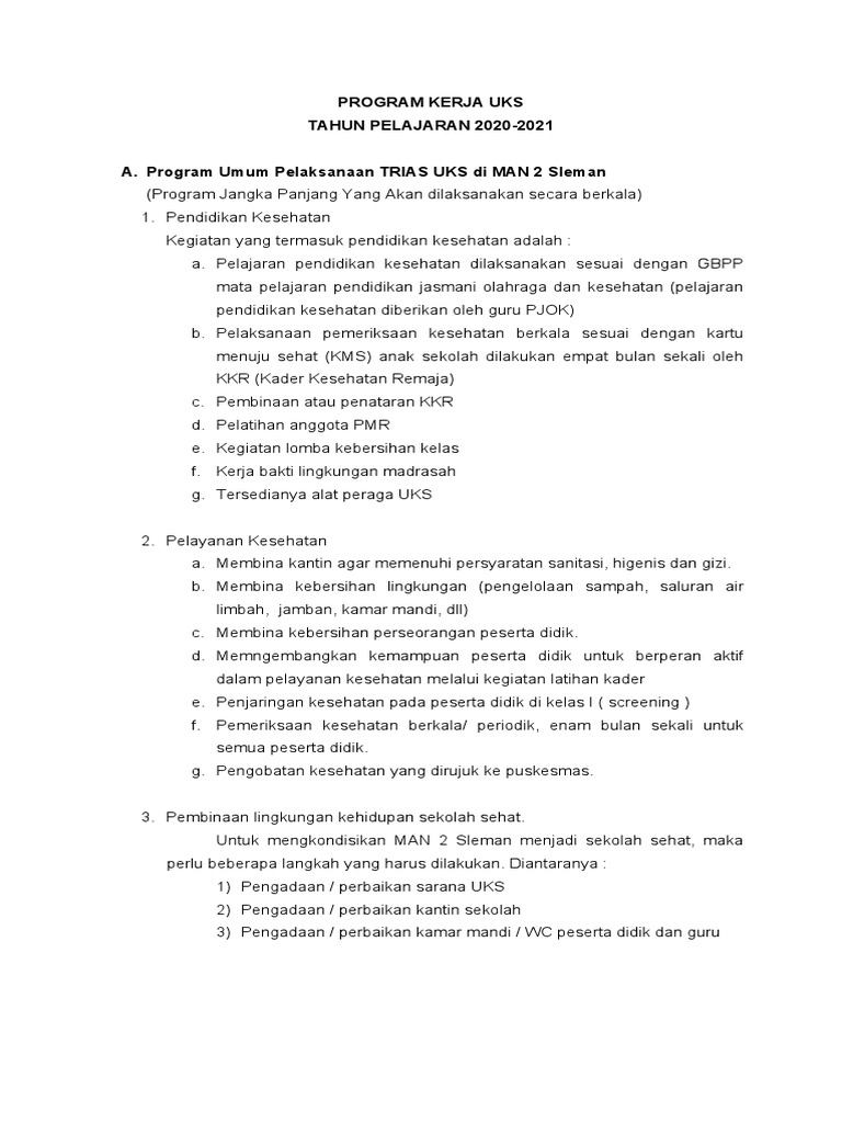Program Kerja Uks | PDF