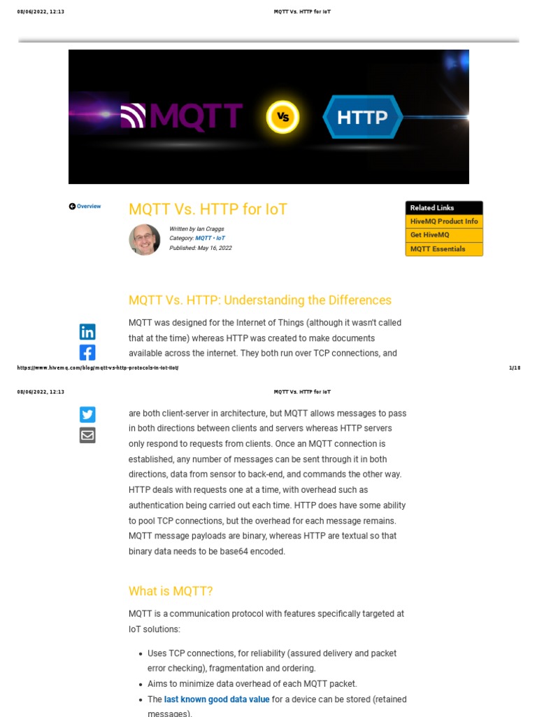 MQTT vs. HTTP For IoT | PDF | Hypertext Transfer Protocol | World Wide Web