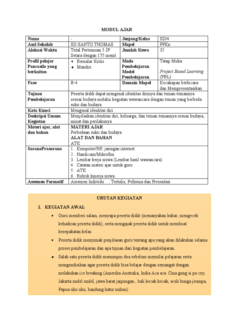 Modul Ajar PPKN Kelas 4 | PDF