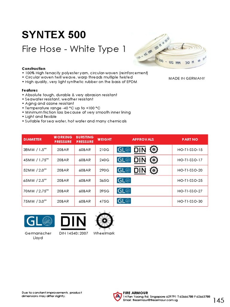 Fire Armour Syntex Fire Hose Type 1 White | PDF