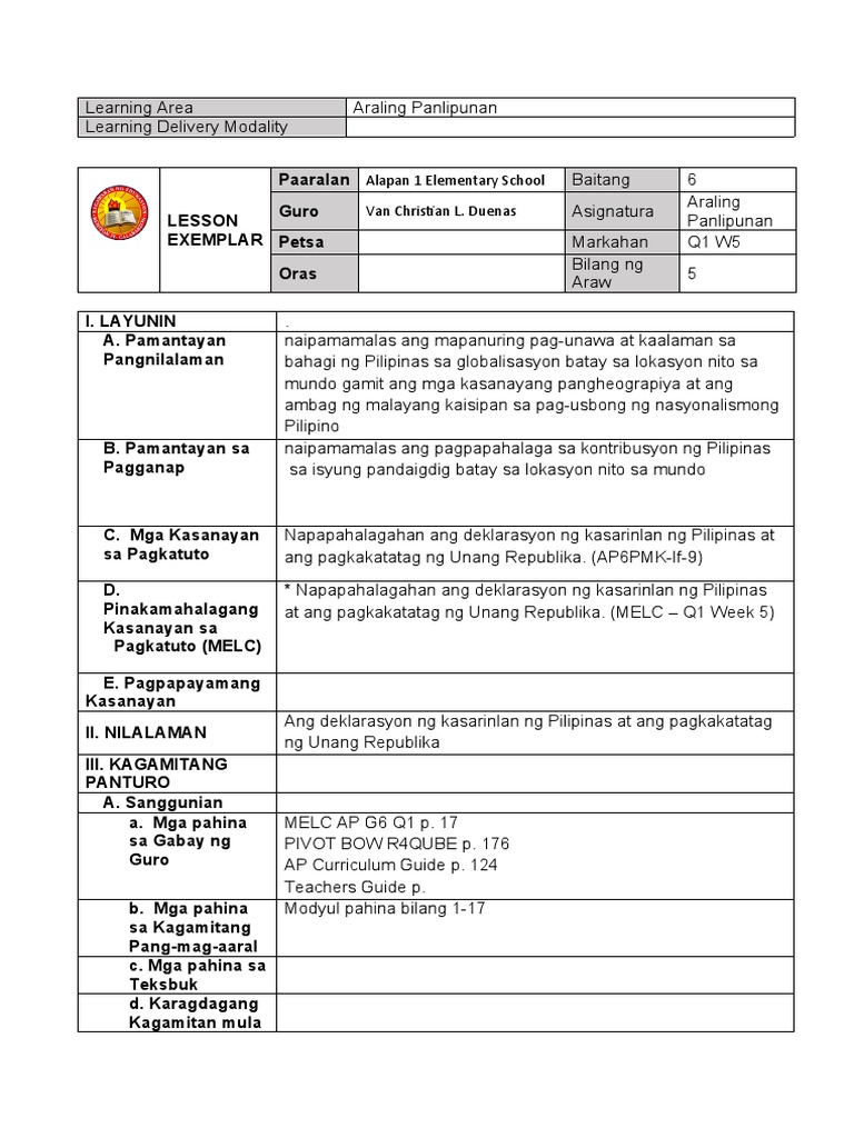 Alapan 1 Elementary School Van Christian L. Duenas | PDF