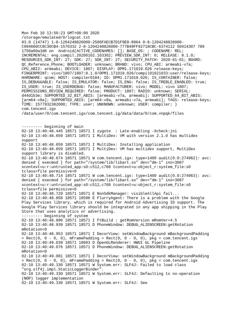 Android Logcat Analysis Report | PDF | Google Play | Java (Programming Language)