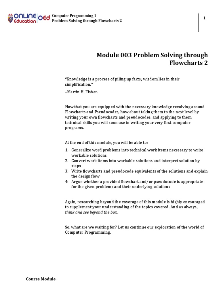 Module 003 Module 003 Problem Solving Through Flowchart 2 | PDF ...