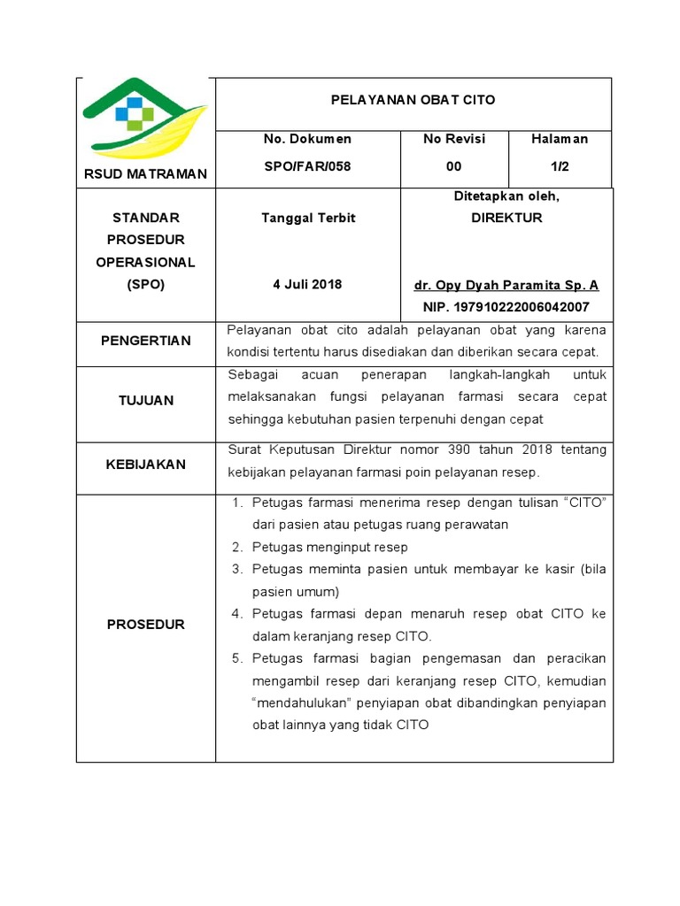 Prosedur Pelayanan Obat Cito | PDF