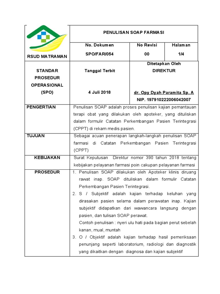 Prosedur Penulisan SOAP Farmasi | PDF