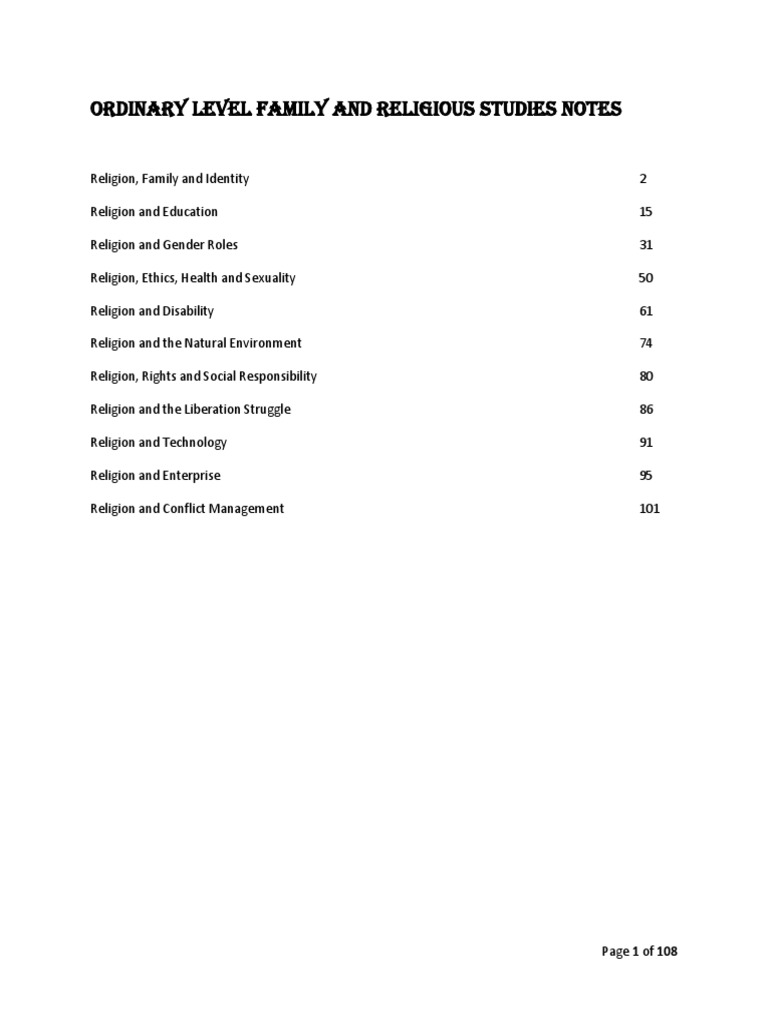 Ordinary Level Family and Religious Studies Notes | PDF | Family | Justice