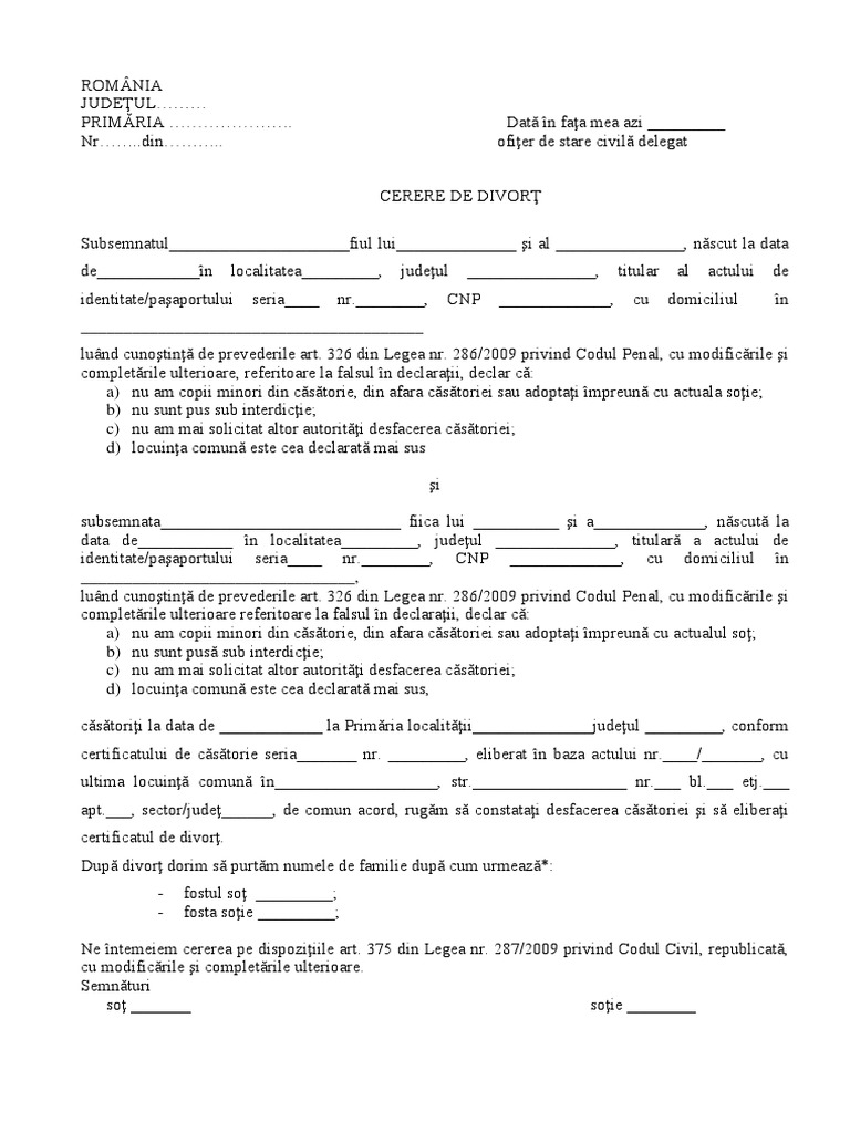 12-1 Cerere de Divort | PDF