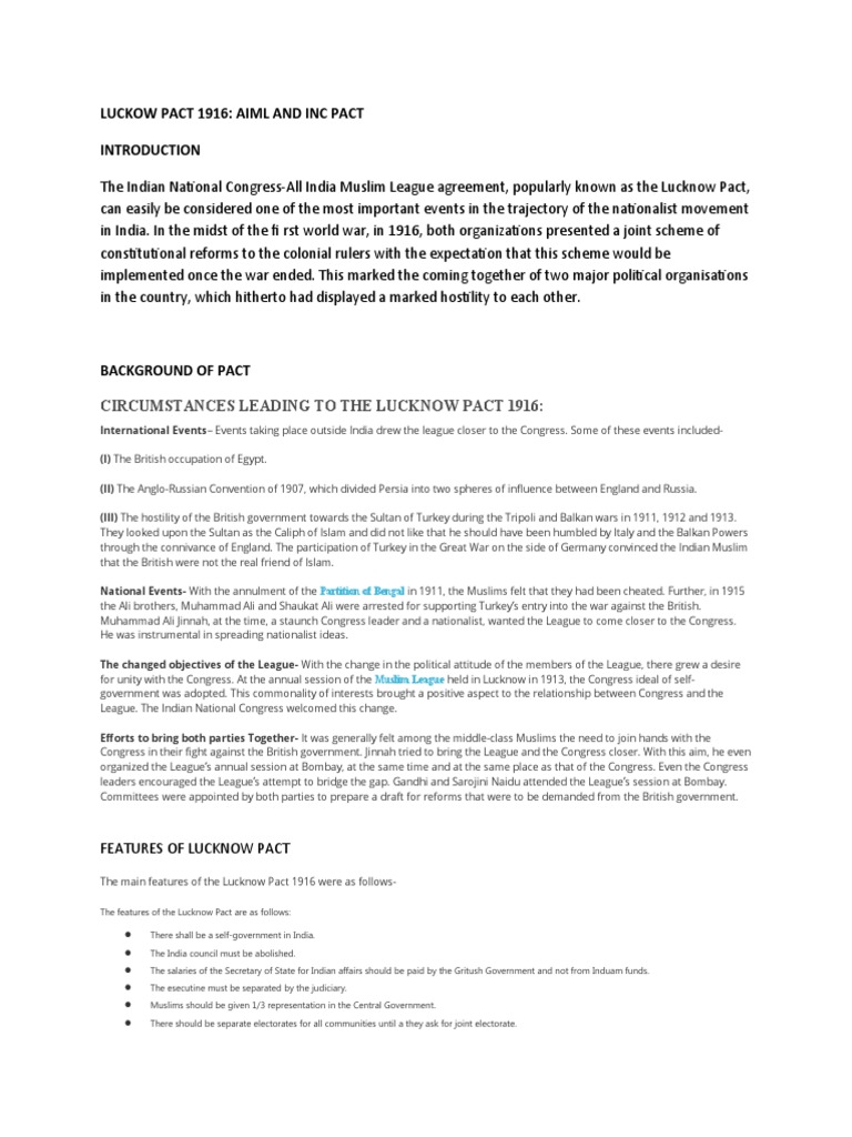 Luckow Pact 1916: Aiml and Inc Pact: Circumstances Leading To The ...