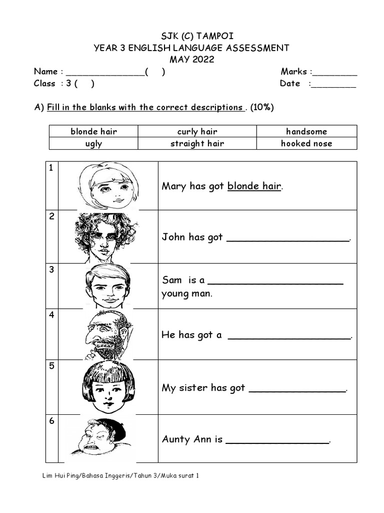 English Year 3 English Assesment 1 May 2022 | PDF