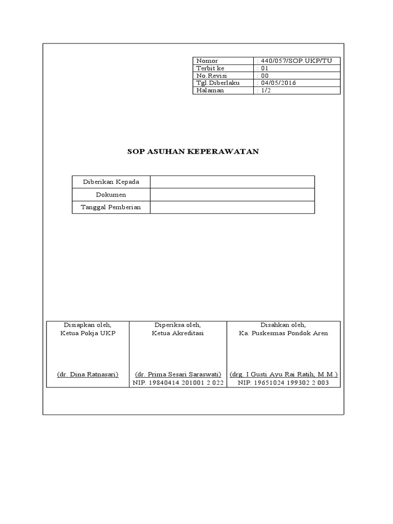 57 Sop Asuhan Keperawatan | PDF