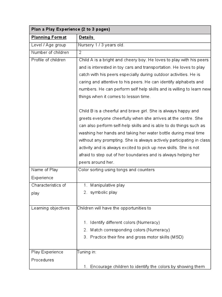 Plan A Play Experience | Download Free PDF | Experience | Behavioural ...