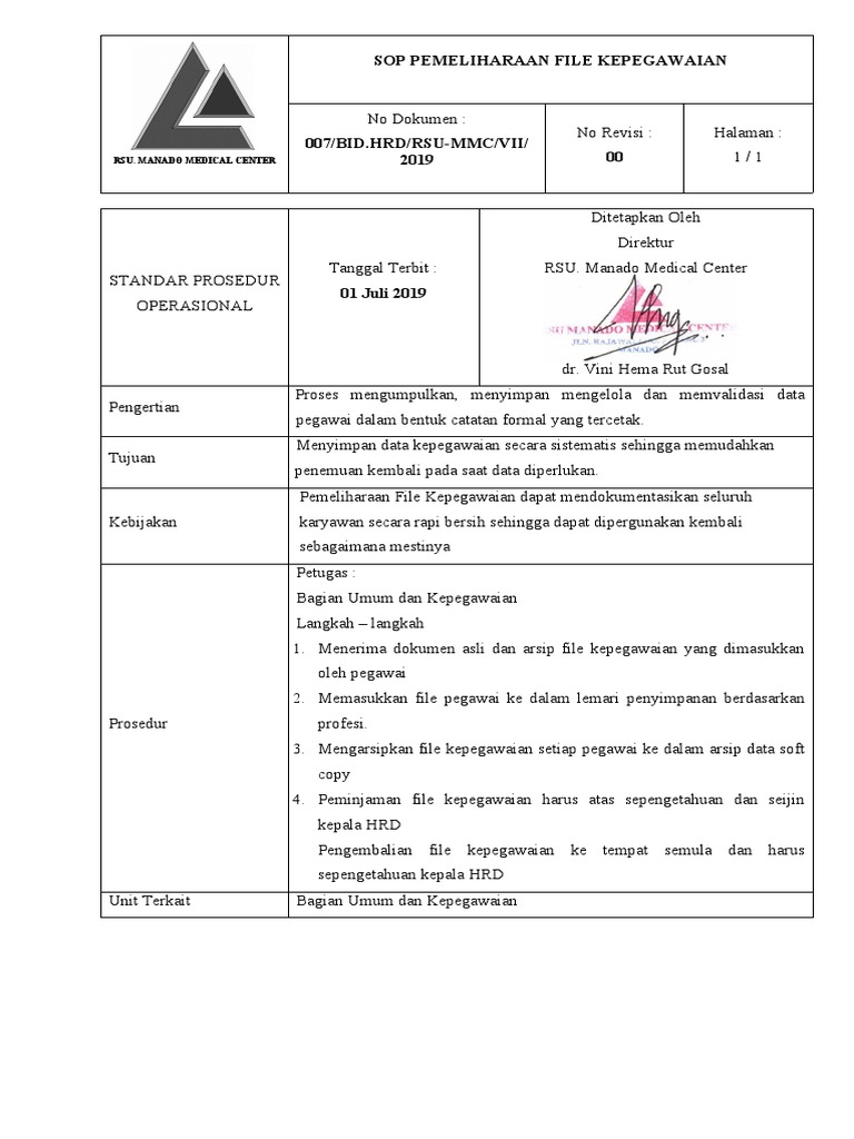 010 - Sop - Pemeliharaan File Kepegawaian | PDF