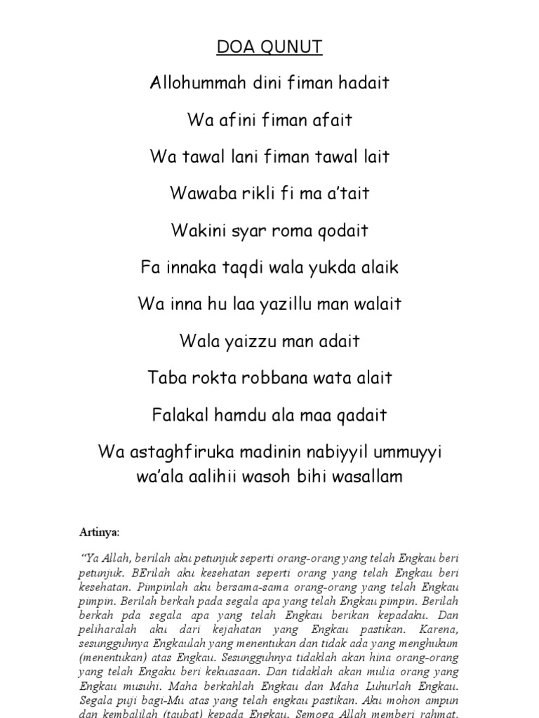 Doa Qunut: Panduan Lengkap dan Artinya | PDF