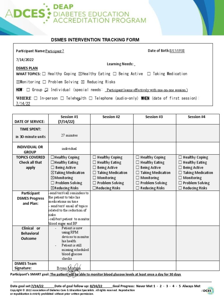 DSMES Intervention Tracking Form (Chart 7) | PDF | Public Services ...