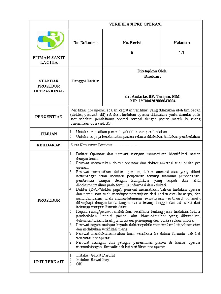 Prosedur Verifikasi Pre Operasi | PDF