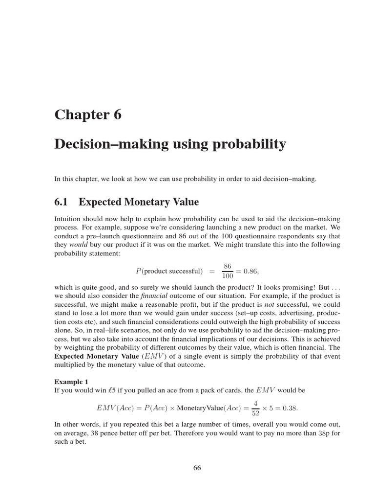 Decision-Making Using Probability: 6.1 Expected Monetary Value | PDF ...
