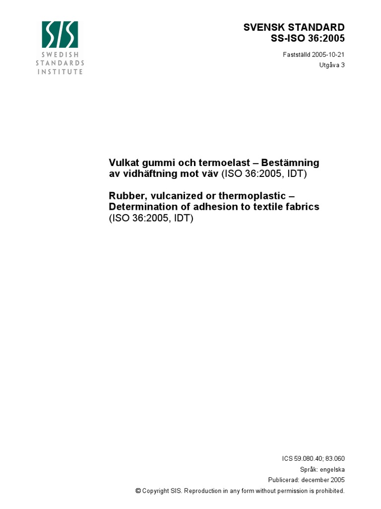 Svensk Standard SS-ISO 36:2005 | PDF | International Organization For ...