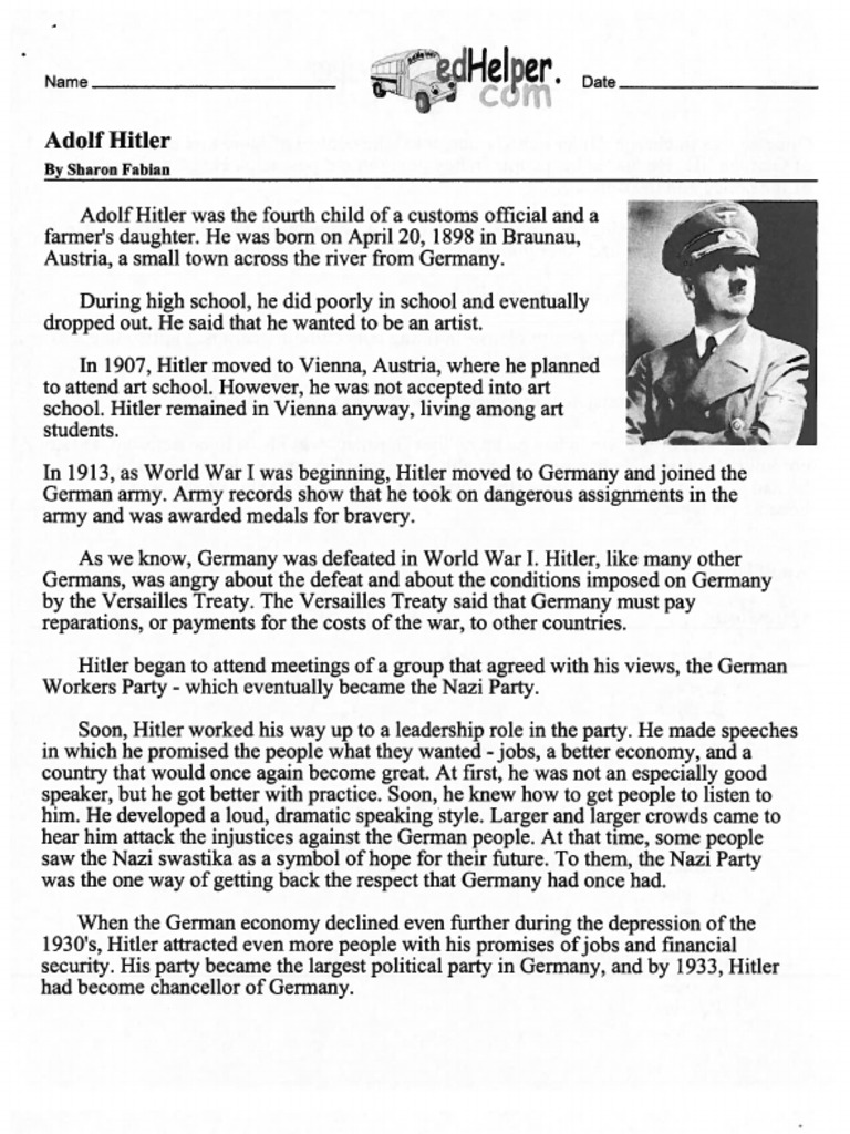 Hitler and Nazi Worksheet | PDF