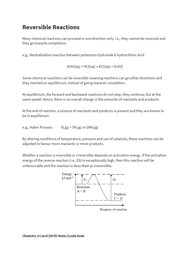 Reversible Reactions and Dynamic Equilibrium | PDF | Chemical ...