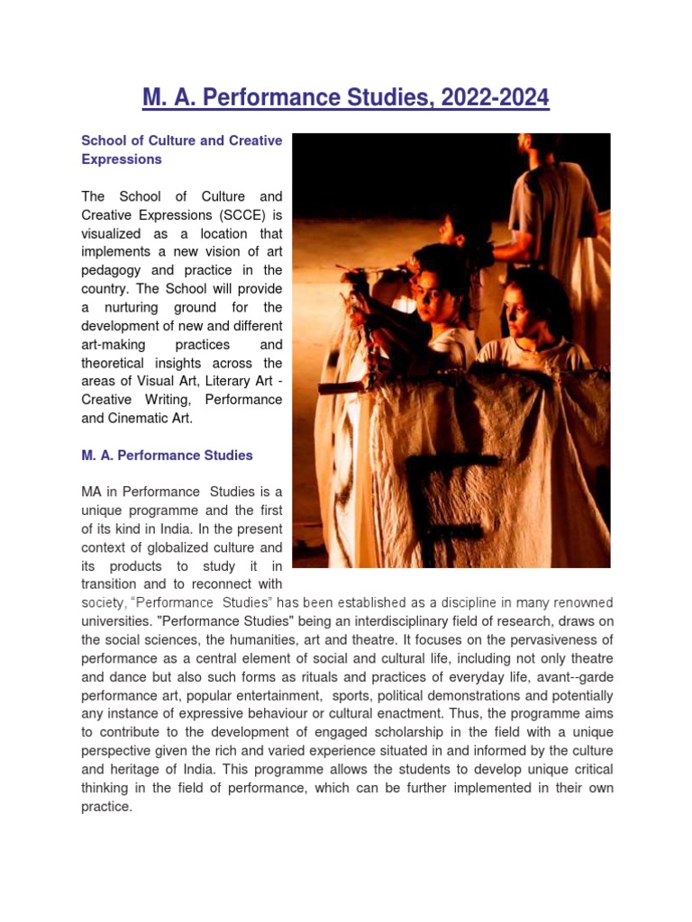 M. A. Performance Studies, 2022-2024: School of Culture and Creative ...