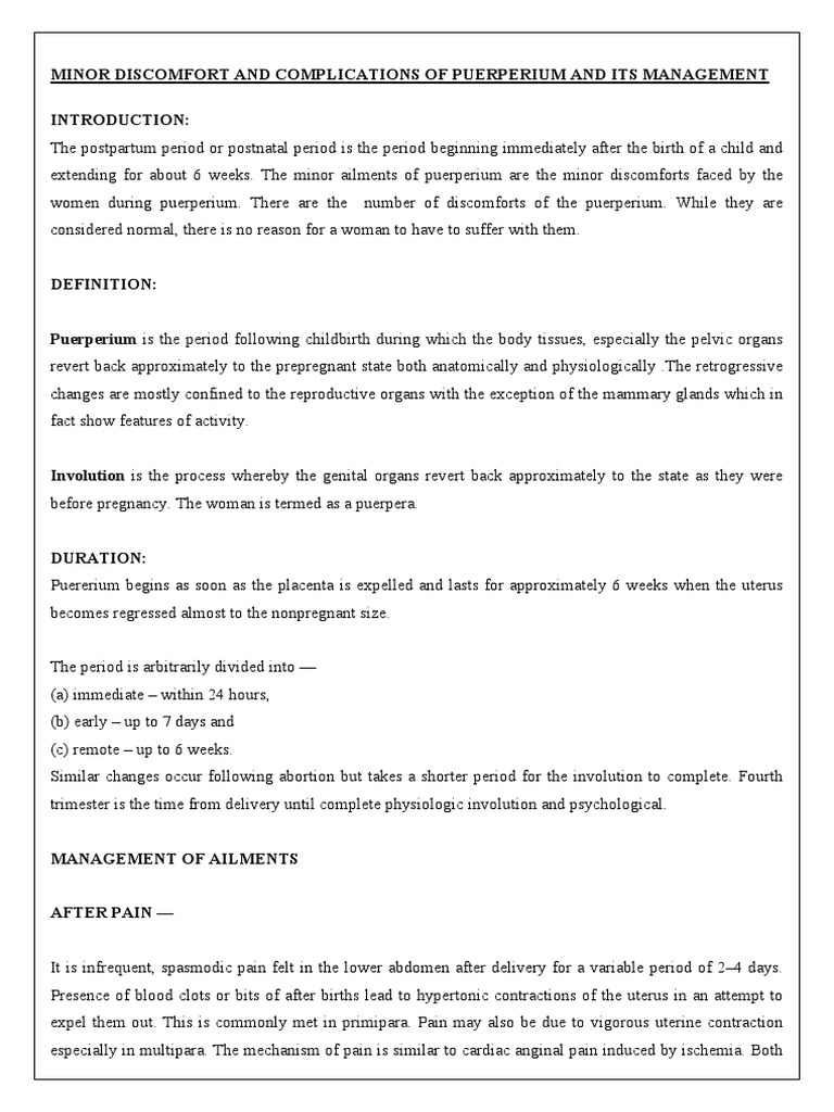 Minor Discomfort in Puerperium | Download Free PDF | Childbirth ...