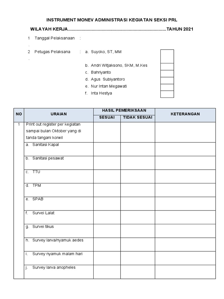 Instrument Monev Administrasi Kegiatan Seksi PRL | PDF Instrument Monev Administrasi Kegiatan Seksi PRL | PDF