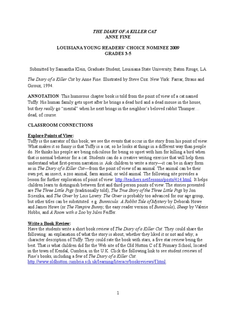 Idoc - Pub Diary of A Killer Cat | PDF | Narration | Cats