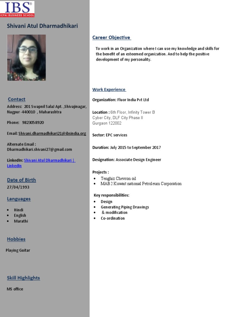 1st Year CV Format - Work Exp | PDF