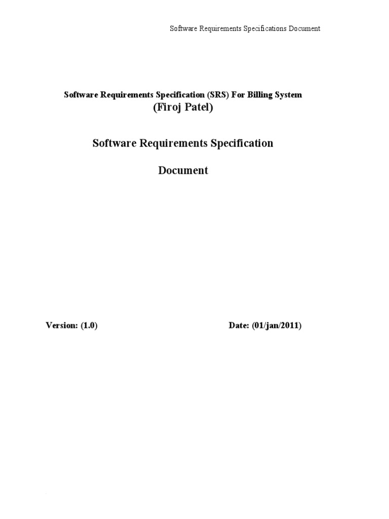 (Firoj Patel) Software Requirements Specification Document | PDF | Specification (Technical ...