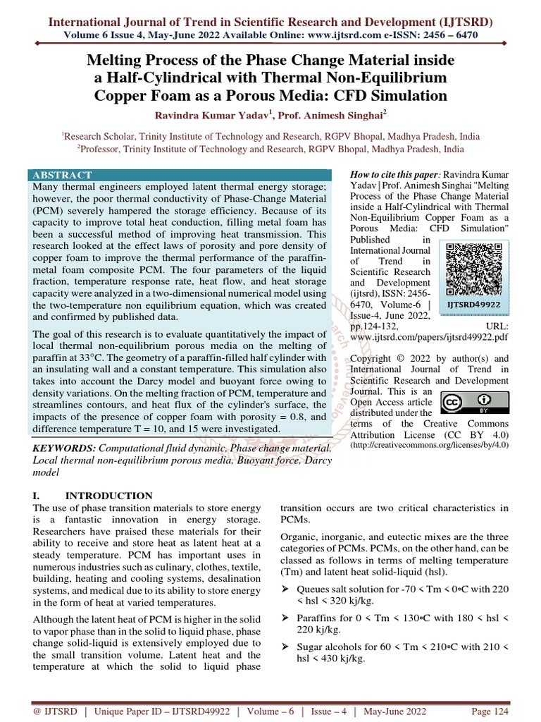 Melting Process of The Phase Change Material Inside A Half Cylindrical ...