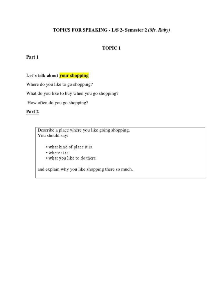 Speaking Topics for ESL Students | PDF