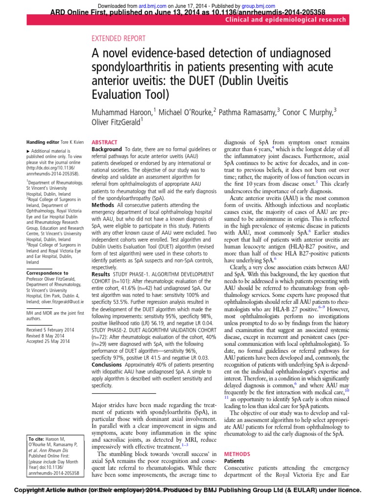 DUET Paper | PDF | Sensitivity And Specificity | Back Pain