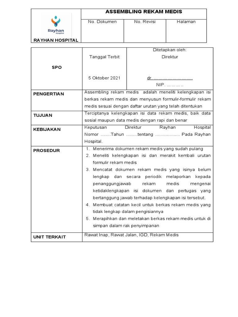 Spo Assembling Rekam Medis | PDF