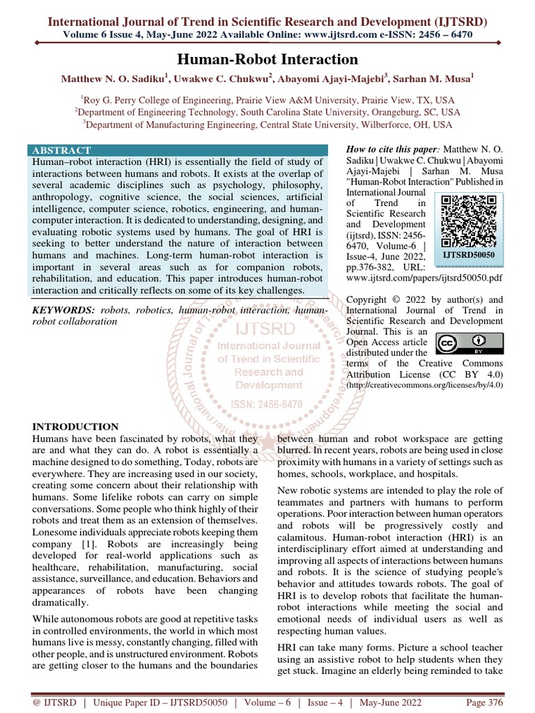 Human Robot Interaction Pdf Robot Robotics