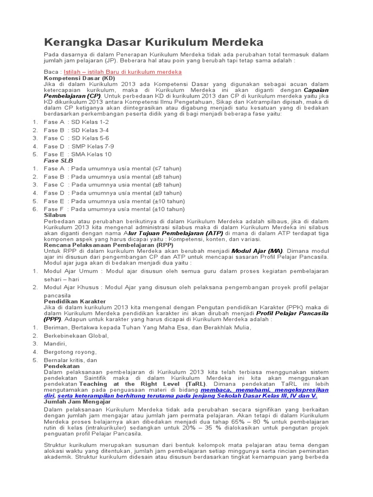 Kerangka Dasar Kurikulum Merdeka | PDF
