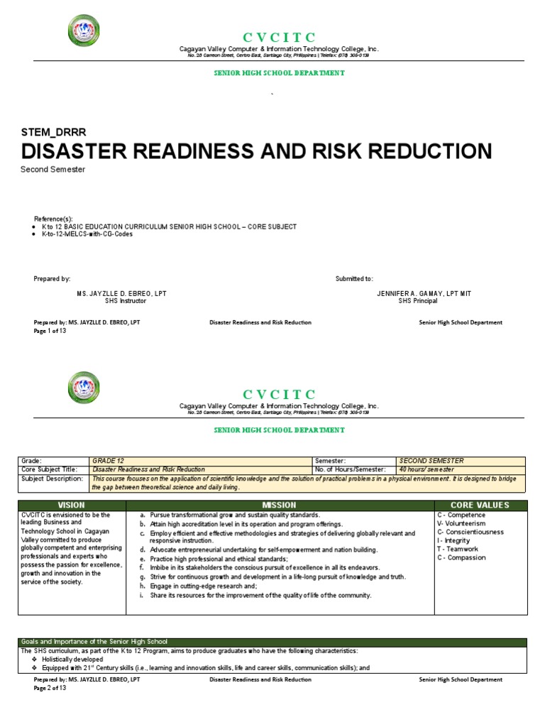 Disaster Readiness and Risk Reduction: Cvcitc | PDF | Hazards ...