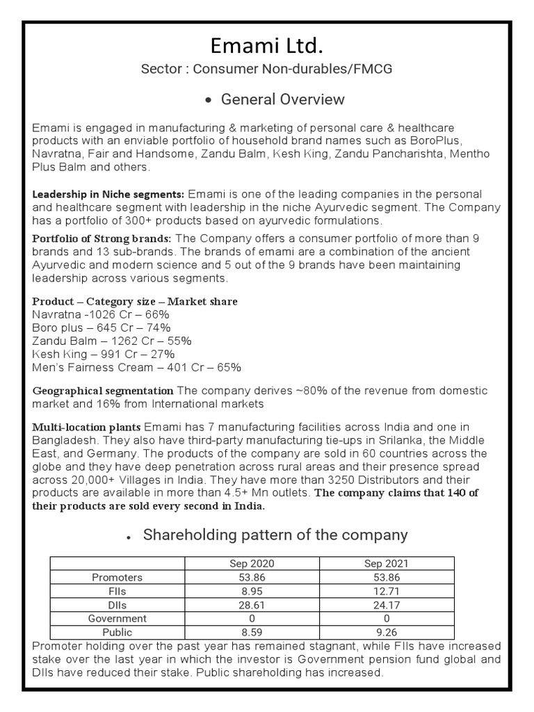 Emami LTD.: General Overview | PDF | Brand | Swot Analysis