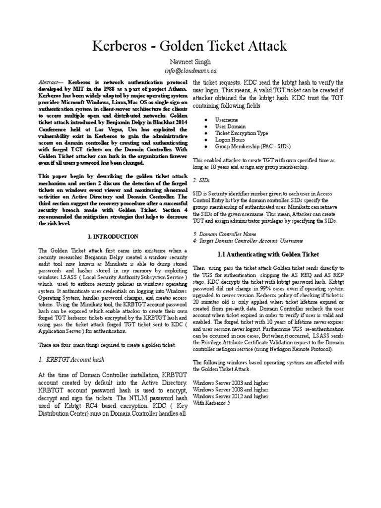 Golden Ticket Attack | PDF | Password | System Software