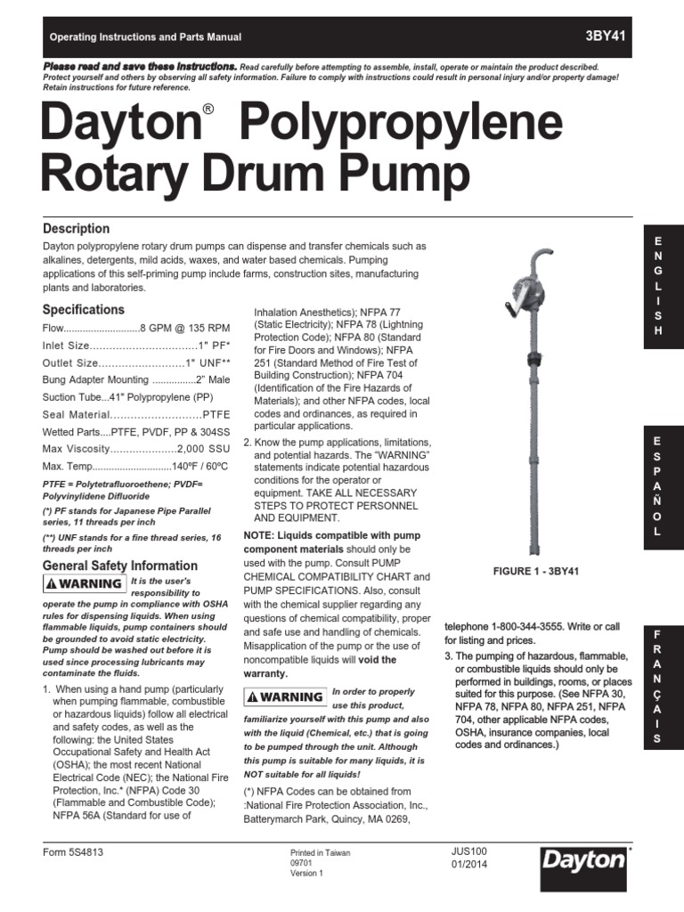 Dayton Polypropylene Rotary Drum Pump 3BY41 OIPM | PDF | Pump | Implied ...