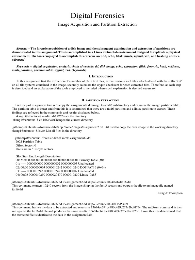 The Forensic Acquisition of A Disk Image and The Subsequent Examination ...