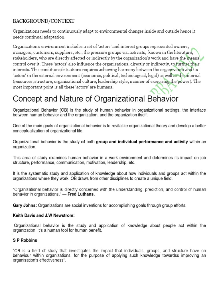 Ob Intro Unit 1 Bba Sem 2 A | PDF | Behaviorism | Organizational Behavior