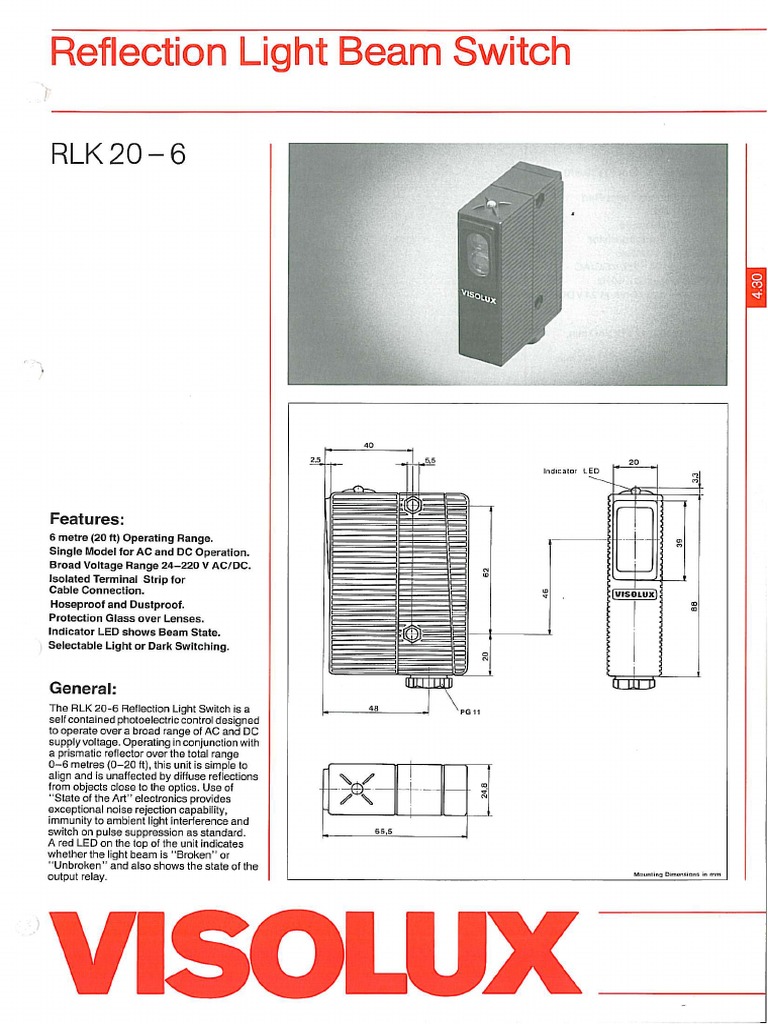 Reflection Light Beam Switch VISOLUX RLK20-6 | PDF