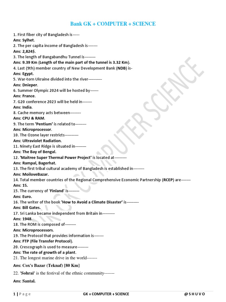 BANK GK COMPUTER SCIENCE (DAY-1 To 35) | PDF | Bangladesh | Sql
